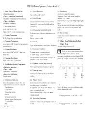 Power Systems Cheat Sheet Lecture 8 And 9 Pdf EEP 225 Power Systems