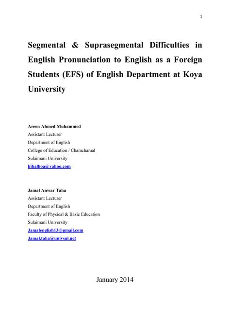 Pdf Segmental And Suprasegmental Difficulties In English Pronunciation To English As A Foreign