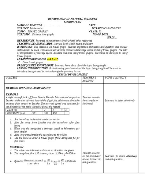 Grade 10 Mathematics Travel Graphs Distance Time Graphs 5 Editable