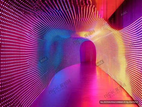 Ai创作图彩色 灯光 隧道 艺术 空间 线条 绚丽 光影 视 创意 装饰 氛围 场景 科技感 图案 昵图网