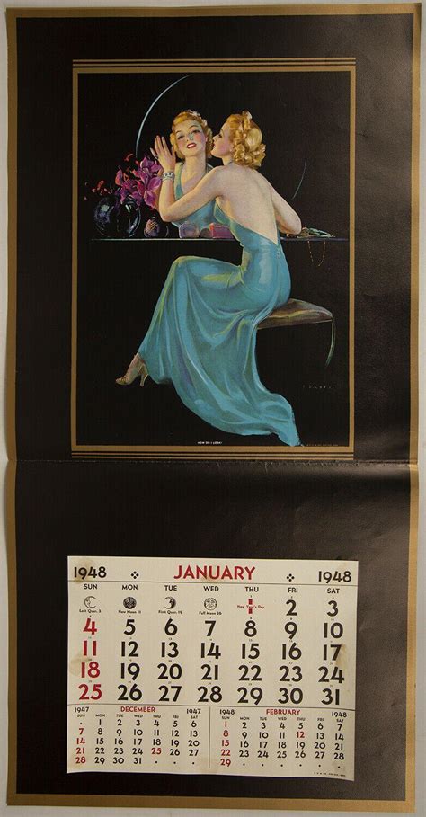 Original 1948 Jules Erbit Pin Up Calendar Art Deco Blonde Vintage Thos