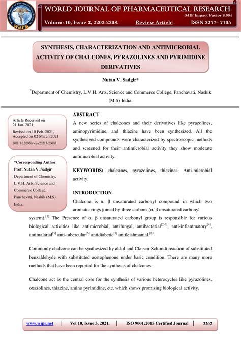 Pdf Synthesis Characterization And Antimicrobial Activity Of Chalcones Pyrazolines And