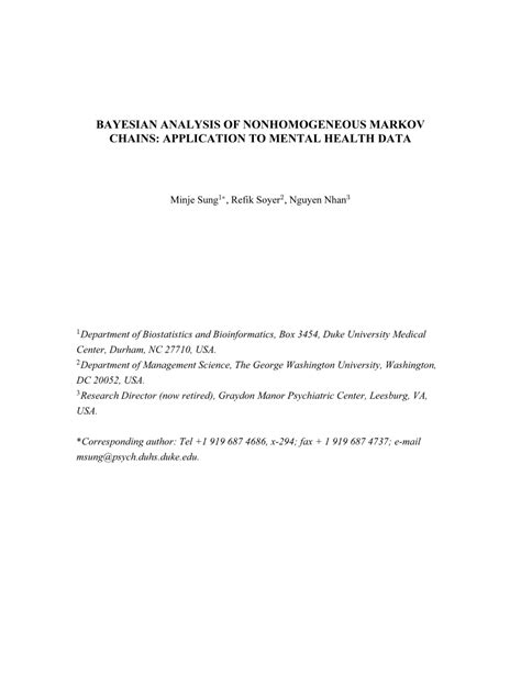 Pdf Bayesian Analysis Of Non Homogeneous Markov Chains Application To Mental Health Data
