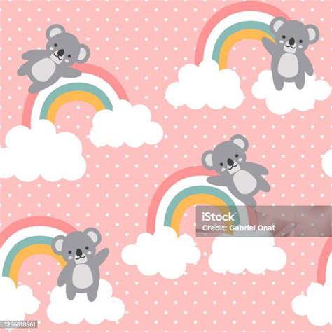 코알라 원활한 패턴 배경 구름과 별 사이 하늘에서 비행 행복 귀여운 코알라 겨울에 대한 스톡 벡터 아트 및 기타 이미지 겨울 곰 구름 Istock