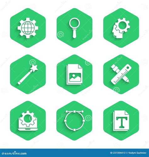 Set Picture Landscape Circle With Bezier Curve Text File Document Crossed Ruler Pencil
