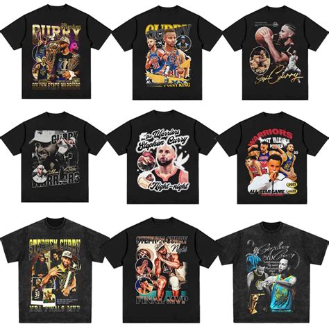 신상 농구 프린트 스타 하이 스트리트 레트로 미국 패션 브랜드 루즈 스티븐 카레 반팔 코튼 티셔츠 여름 위시버킷