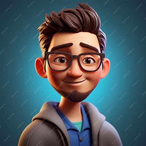 Premium Photo Realistic 3d Cartoon Character Xu Glasses Brown Hair