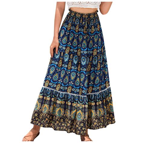 Fsqjgq Skirt For Women Long Trendy Casual Pleated Skirts Maxi Skirts