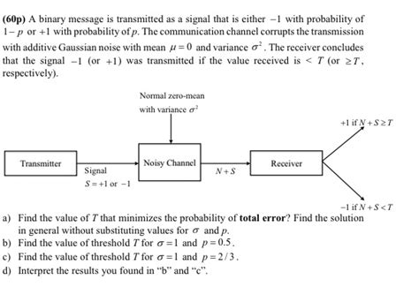 Solved 60p A Binary Message Is Transmitted As A Signal