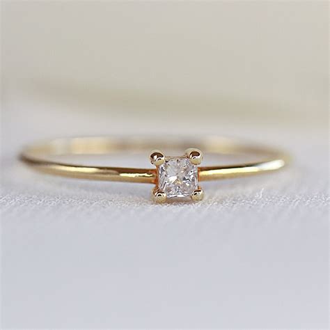 Dainty Diamond Ring 14k Gold Tiny Diamond Stacking Ring Princess Cut Genuine Diamond Ring
