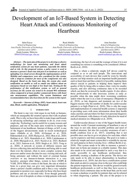 Pdf Development Of An Iot Based System In Detecting Heart Attack And Continuous Monitoring Of