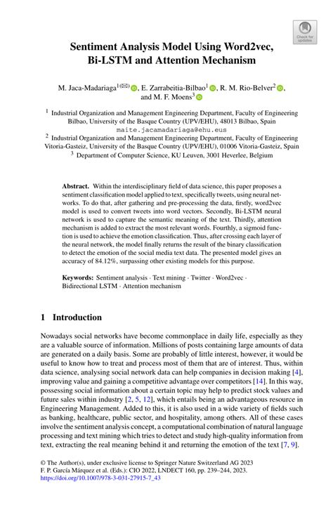 pdf sentiment analysis model using word2vec bi lstm and attention