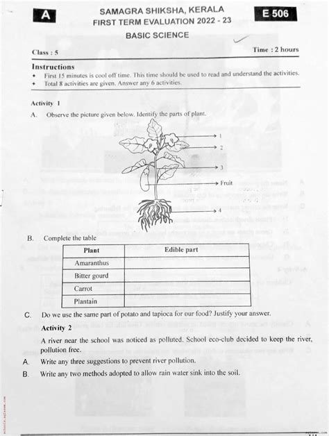 class 5 basic science onam exam question paper 2024 pdf kerala std