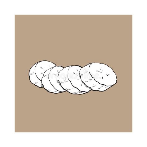 Sliced Chopped Unpeeled Ripe Banana Sketch Style Vector Illustration