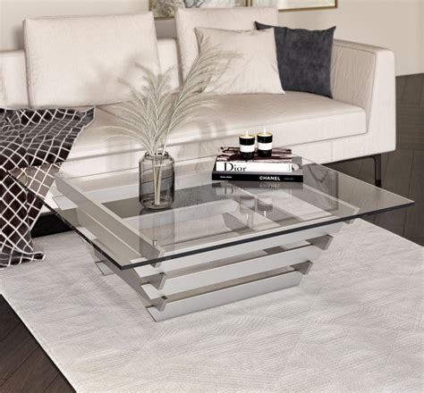 Upton Modern Square Clear Glass Coffee Table Collection Las Vegas