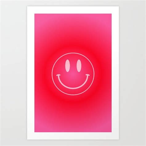 Cute Simple Pink And Red Gradient Background With Smiley Face Art Print By Aesthetic By Sb