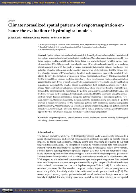 Pdf Climate Normalized Spatial Patterns Of Evapotranspiration Enhance The Evaluation Of