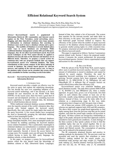 Pdf Efficient Relational Keyword Search System