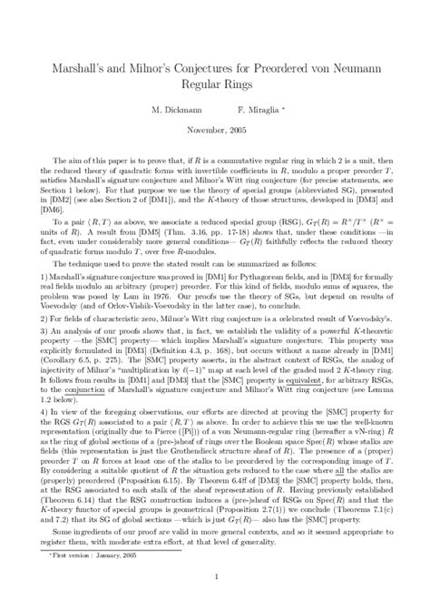 Pdf Marshalls And Milnors Conjectures For Preordered Von Neumann Regular Rings