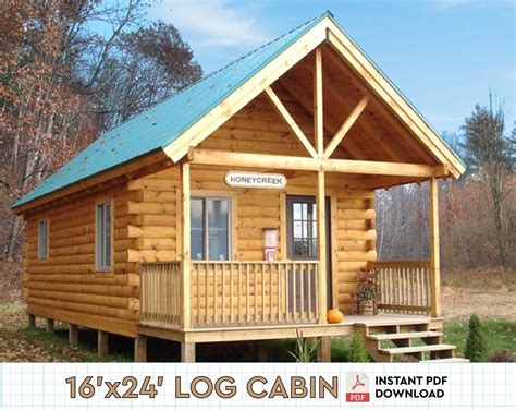 16 X 24 Tiny Cabin Diy Plans 385sf Log Cabin Architectural Blueprint Pdf Etsy