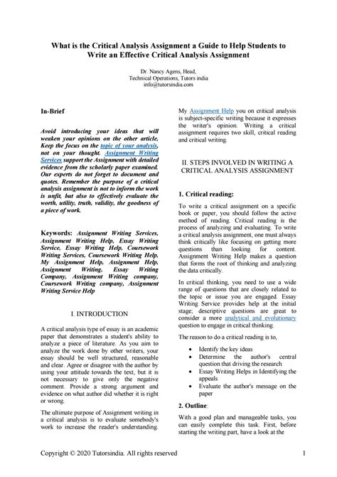 What Is The Critical Analysis Assignment A Guide To Help Analysis Assignment By Tutors India