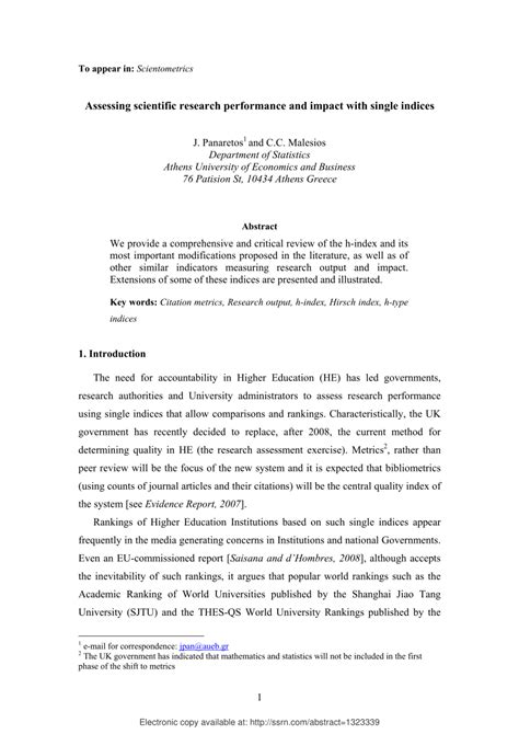 Pdf Assessing Scientific Research Performance And Impact With Single