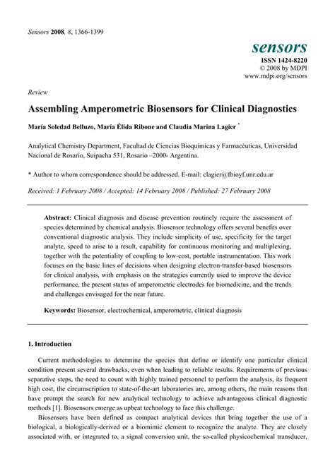 Pdf Assembling Amperometric Biosensors For Clinical Diagnostics