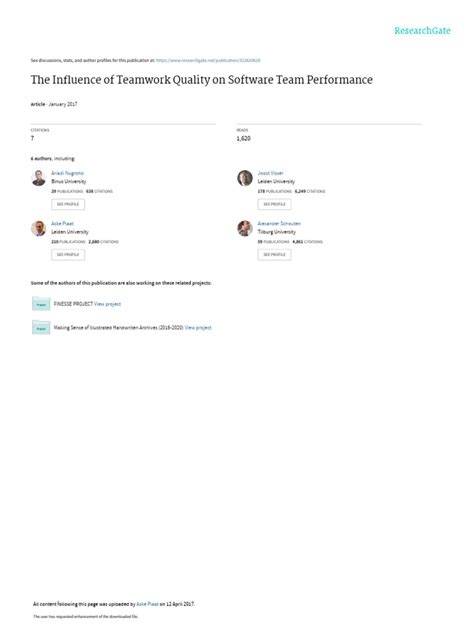The Influence Of Teamwork Quality On Software Team Pdf Structural