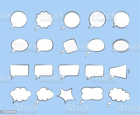 빈 만화 연설 거품의 컬렉션입니다 대화상자는 구름 의 형태로 둥근 직사각형 타원형입니다 파란색 배경에 벡터 플랫 그림입니다 개체 그룹에 대한 스톡 벡터 아트 및 기타 이미지