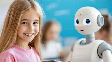 Students Engage With A Robot Assistant In A Modern Classroom Setting
