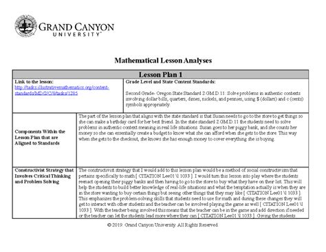 Elm 470 T2 Mathematical Lesson Analysis Mathematical Lesson Analyses Lesson Plan 1 Link To The
