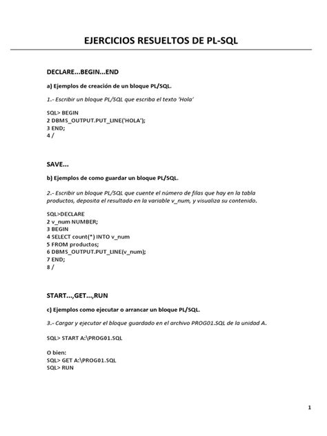 Ejercicios Resueltos De Pl Sql Pdf Sql Programación De Computadoras