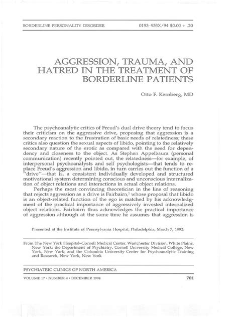 Aggression Trauma And Hatred In The Trea Otto F Kernberg Pdf Object Relations Theory
