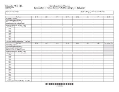 State Form Schedule FIT NOL Fill Out Sign Online And Download Fillable PDF Indiana