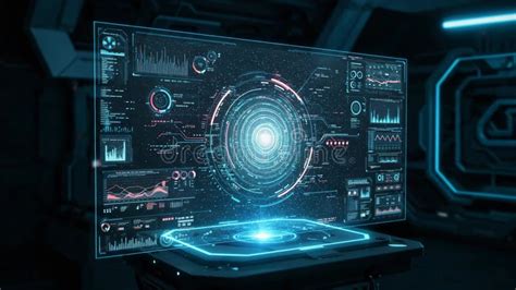 futuristic holographic interface displaying data and analytics in a sci