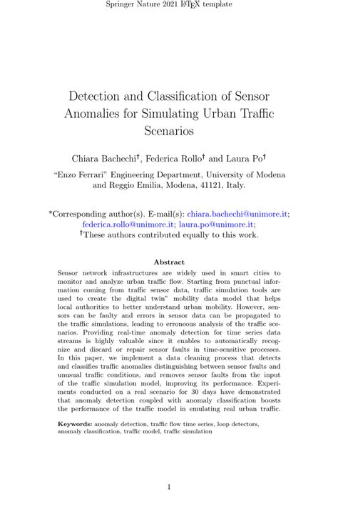 Pdf Detection And Classification Of Sensor Anomalies For Simulating Urban Traffic Scenarios