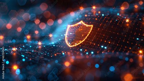 Blockchain Shield A Glowing Holographic Shield Made Of Interconnected Blockchain Nodes