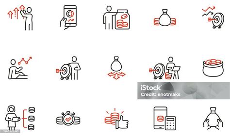 비즈니스 투자 무역 서비스 투자 전략 및 재무 관리와 관련된 선형 아이콘의 벡터 집합입니다 모노 라인 픽토그램 및 인포그래픽 디자인 요소 5부 아이콘에 대한 스톡 벡터 아트