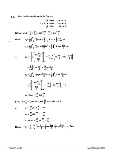 Solved Numerical Problems Of Fourier Series Pdf Technology And Computing