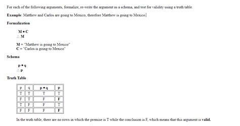 solved for each of the following arguments formalize