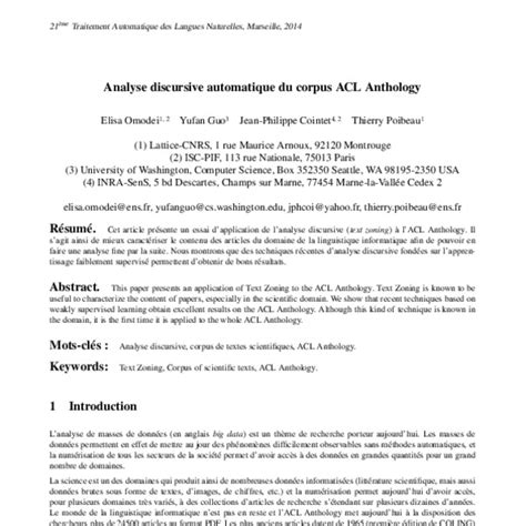 Argumentative Analysis Of The Acl Anthology Analyse Argumentative Du
