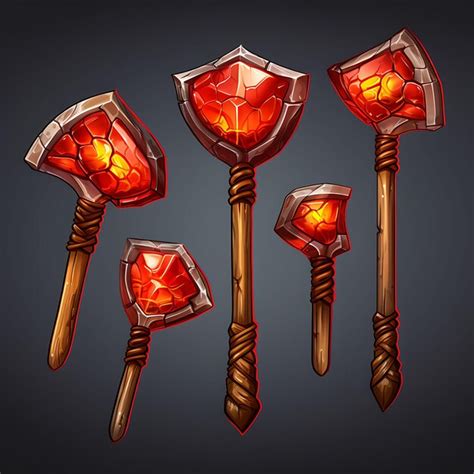 Premium Photo A Set Of Axe Weapon Item Cartoonish Design Battle Axe