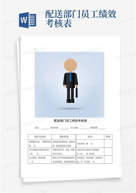 配送部门员工绩效考核表 Word模板下载 编号qkndodvg 熊猫办公