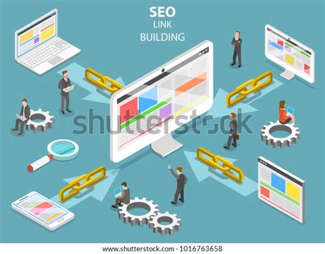 플랫 아이소메트릭 벡터 개념을 구축하는 Seo 스톡 벡터로열티 프리 1016763658