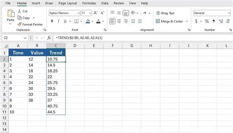 วิธีใช้ฟังก์ชัน Trend ใน Excel