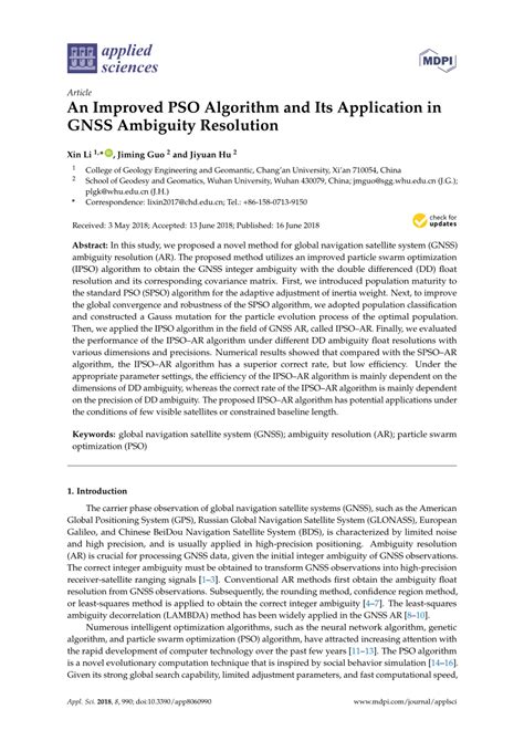 pdf an improved pso algorithm and its application in gnss ambiguity