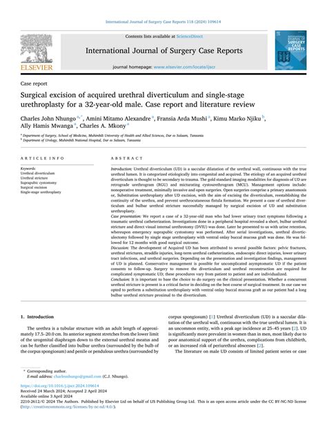 Pdf Surgical Excision Of Acquired Urethral Diverticulum And Single