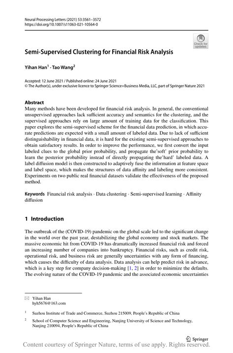 Semi Supervised Clustering For Financial Risk Analysis
