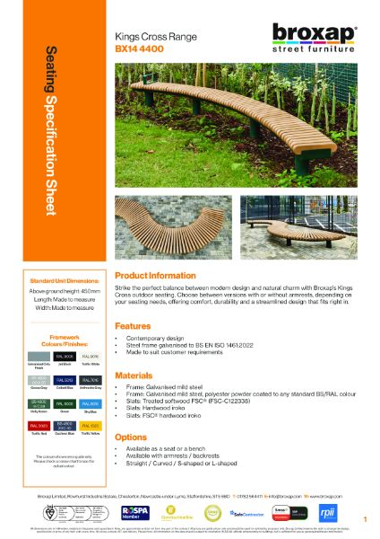 Kings Cross Range Product Data Sheet NBS Source