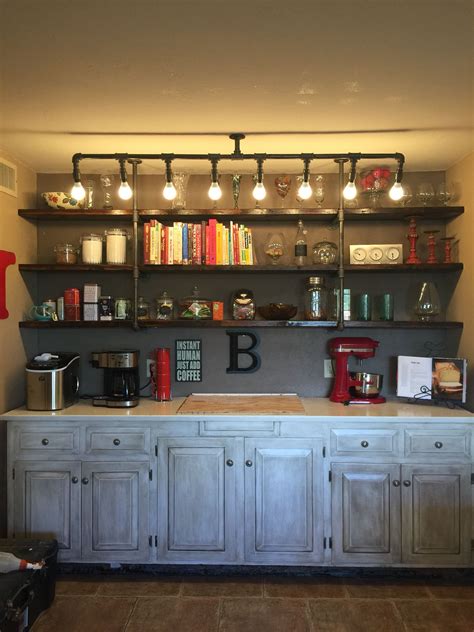 Open Shelving And Light Fixture Using Gas Pipes Kitchen Remodel Bars For Home Kitchen Decor